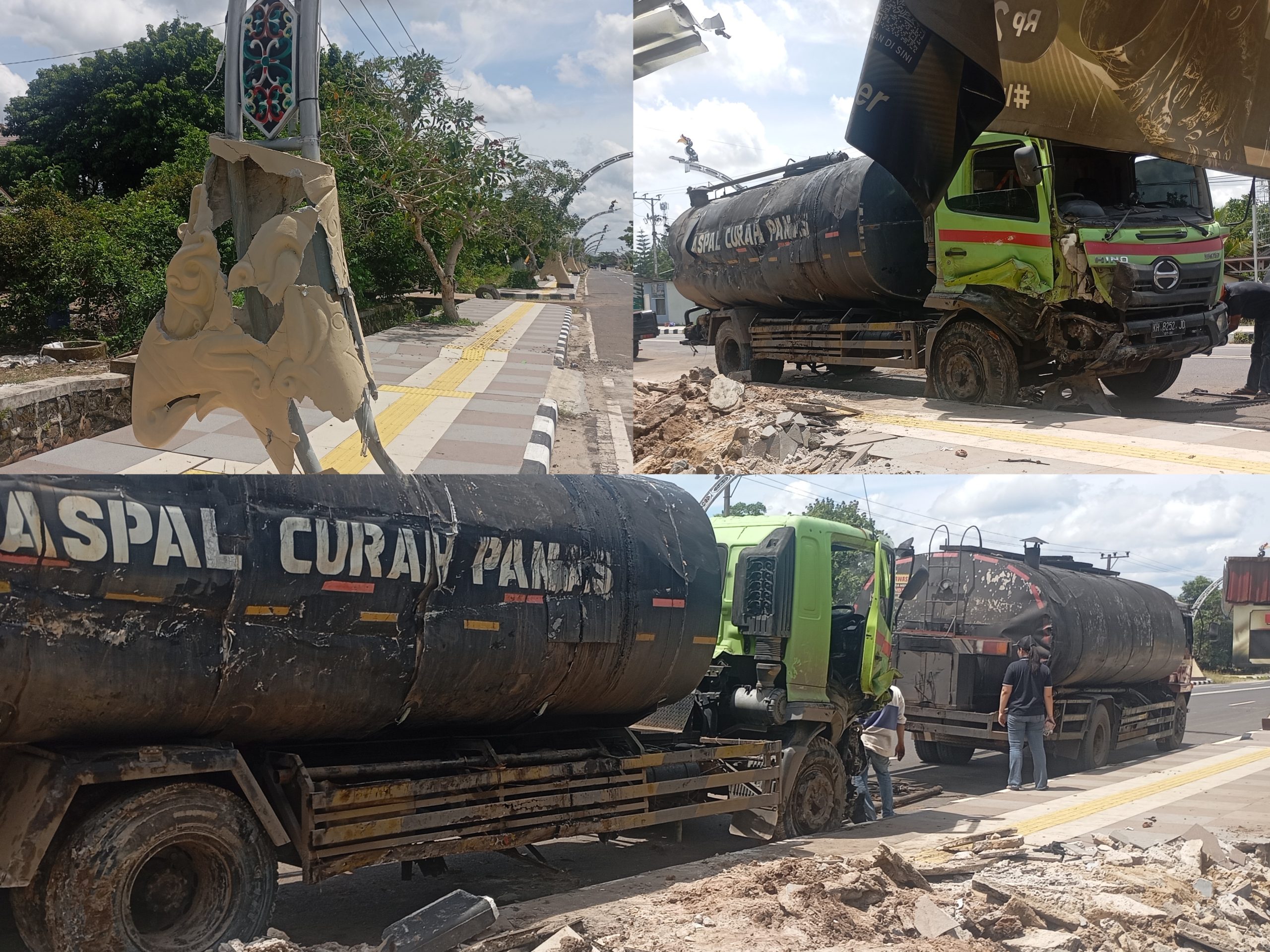 Truk Tanki Pengangkut Aspal Curah Panas Tabrak Lampu Hias di Rey II - NusaKalimantan.Com